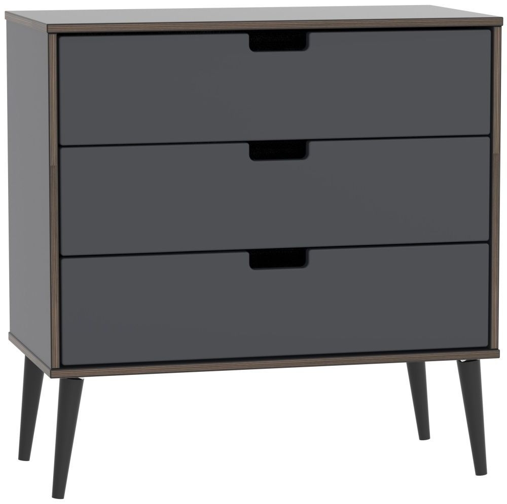 Shanghai Graphite 3 Drawer Midi Chest with Wooden Legs
