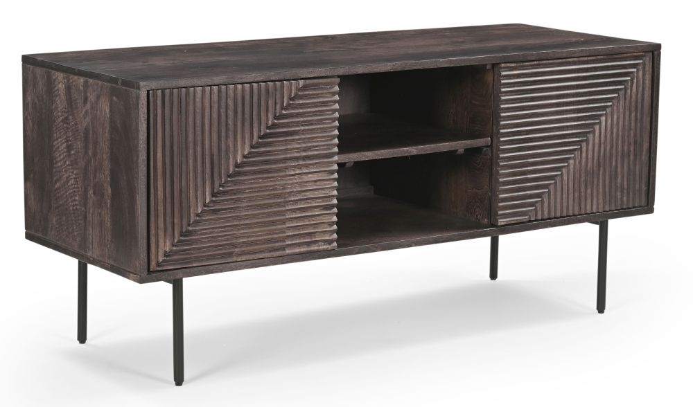 Clearance - Highgrove Fluted TV Unit in Walnut Finished Mango Wood